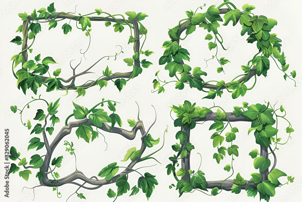Jungle liana vine - long branches and circle and square frame with ...