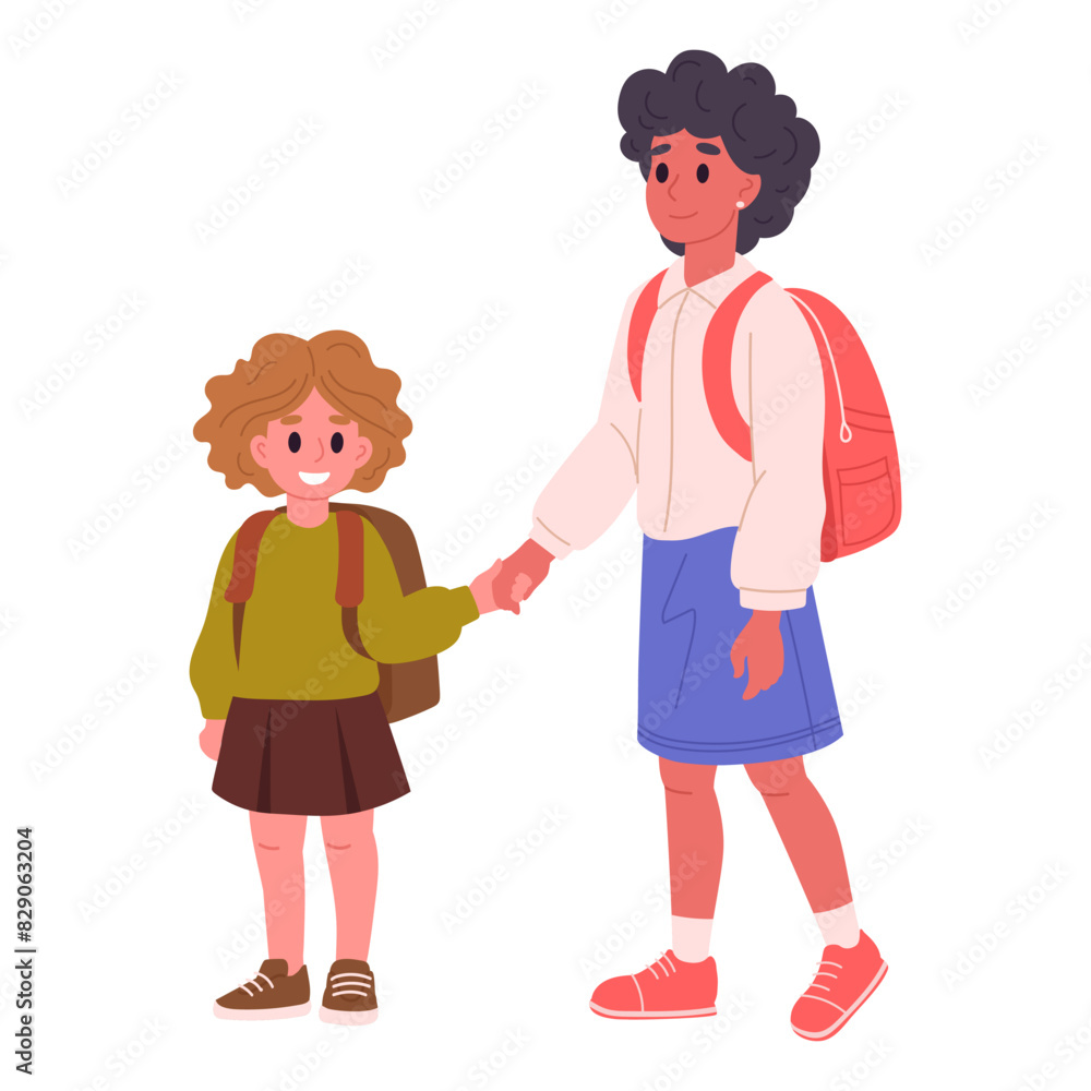 School kids. Middle and primary school students, sisters going to ... School kids. Middle and primary school students, sisters going to ...