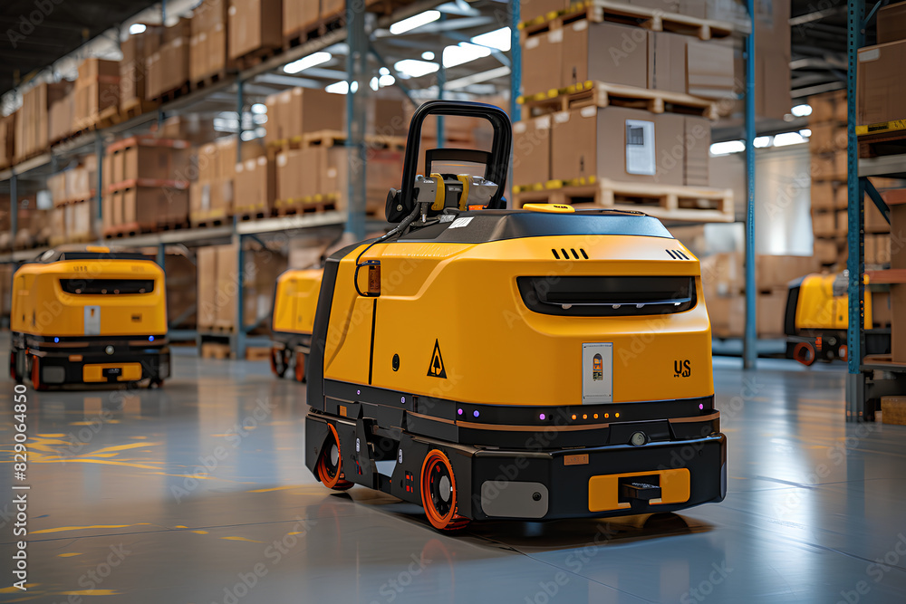 AGV (Automated guided vehicle) in warehouse logistic and transport ...