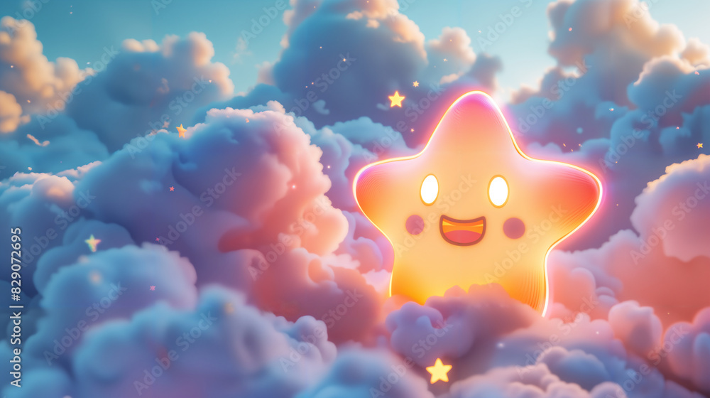 Cute glowing star in a dreamy cloudscape, kawaii 4k wallpaper Stock ...
