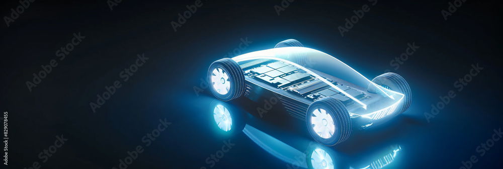 technology electric glowing sport car, transparent view X-ray, electric ...