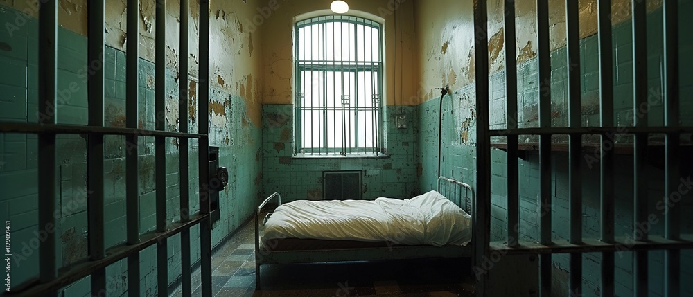 Foto de Render of locked old prison cell for one person with bed, sink ...