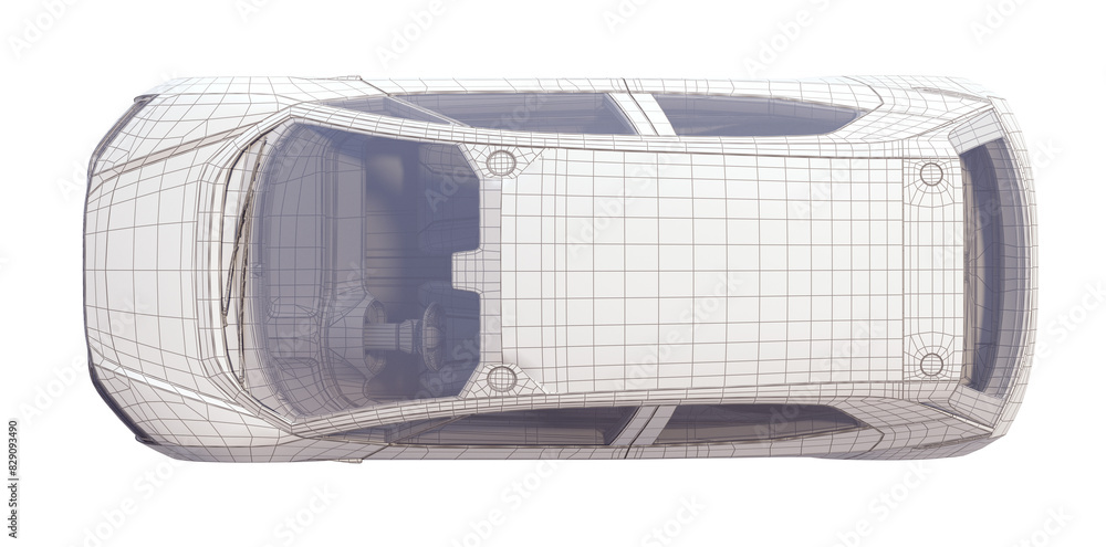 3d schematic wireframe blueprint plan view of generic no brand car ...