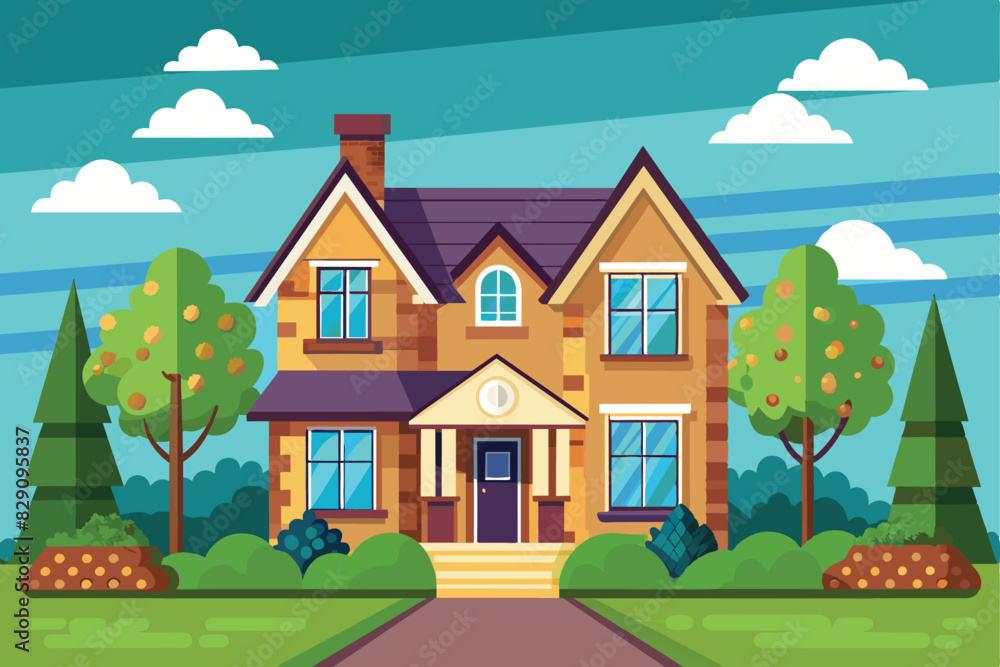 Modern House Design Inspirations Cartoon Illustrations. Exterior ...