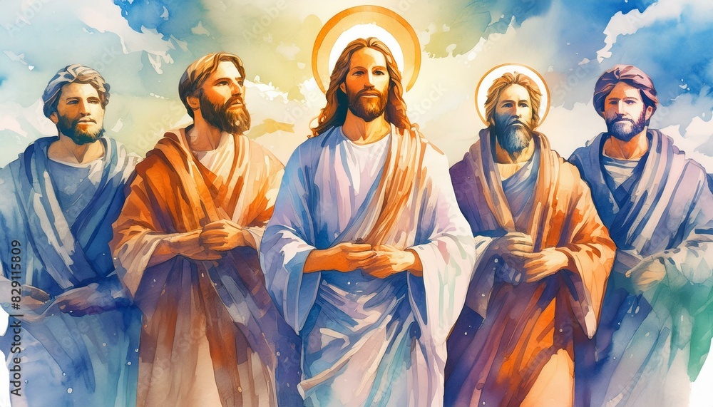 ภาพประกอบสต็อก The twelve apostles with jesus christ Biblical ...