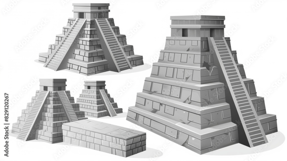 Vector Illustration of ancient Mayan pyramids in the jungle in daytime ...
