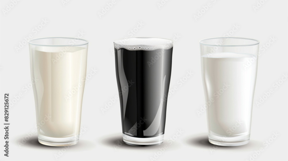 Realistic milk glass.Milk glass.3d milk glass 3D avatars set vector ...