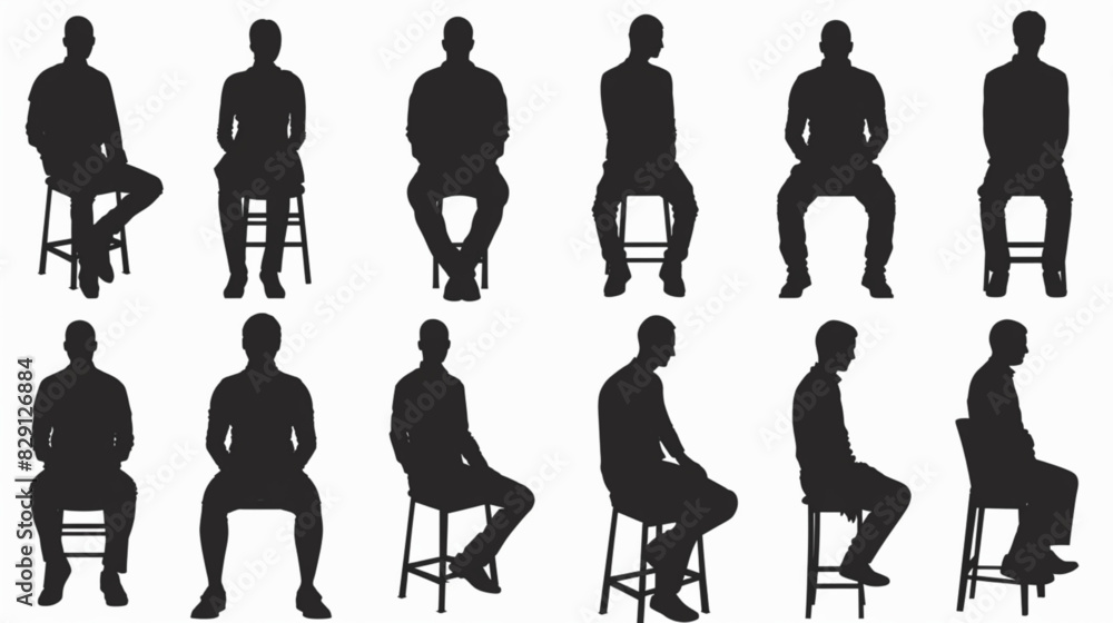 seated man detailed silhouettes or vectors set , black and white 3D ...