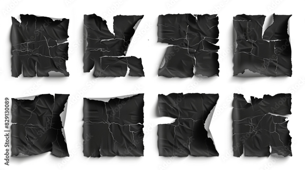 Set of jagged edge rectangle shape. Black ripped paper sheet with ...
