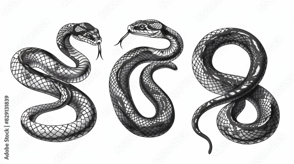 Snake. Vector hand drawn illustration of snake in engraving technique ...