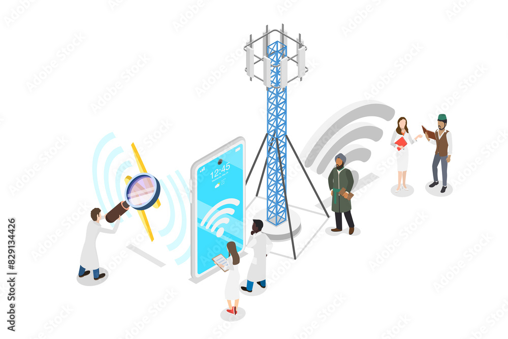 3D Isometric Flat Illustration of Electromagnetic Fields, EMF Waves ...