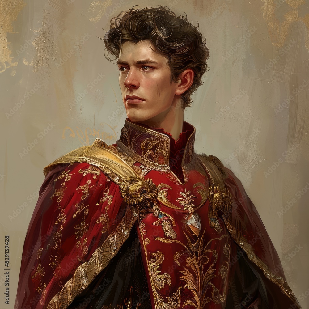 medieval nobility, baron's son 20 years old, pricy outfit, dnd fantasy ...