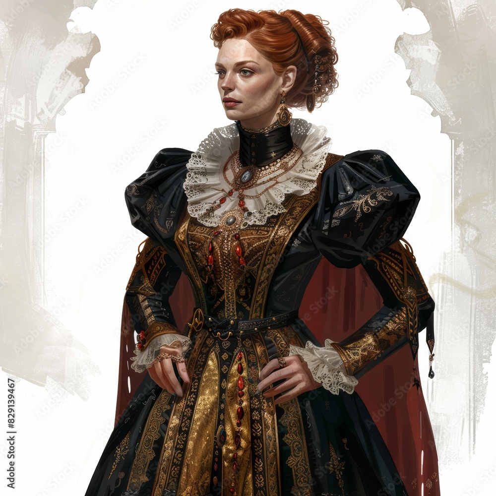 medieval nobility, baron's wife female 40 years old, pricy outfit ...
