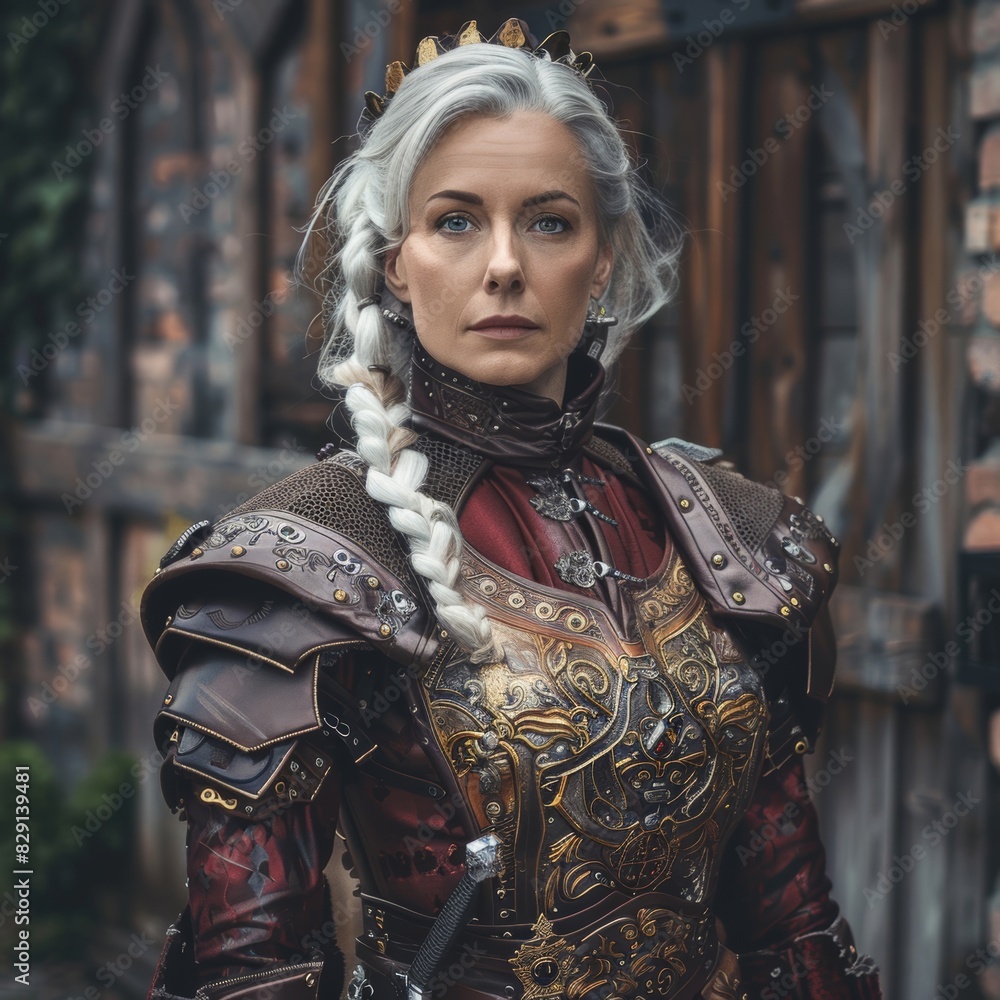 medieval nobility, baron's wife female 40 years old, pricy outfit ...