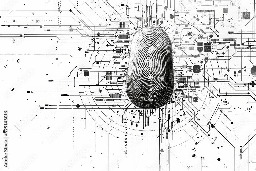 A sketch illustration of a detailed fingerprint scanner on a circuit ...