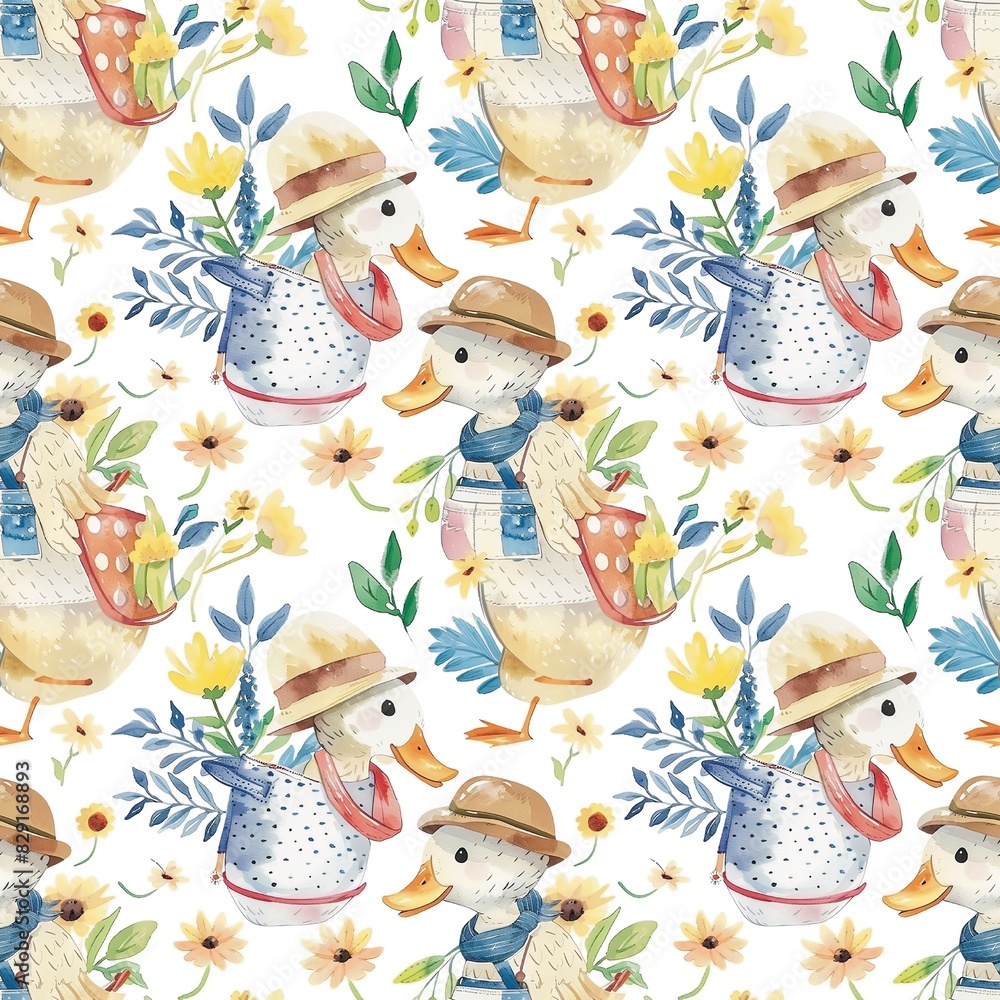 Cartoon illustration of a duck wearing clothes, fashion, wearing a hat ...