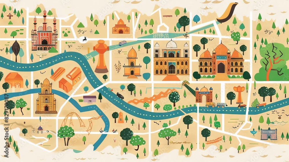 intricate street map of isfahan iran with major landmarks and roads ...