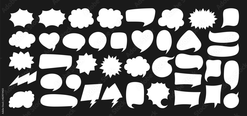 Speech bubble comic chatting box set. Silhouette empty design elements ...