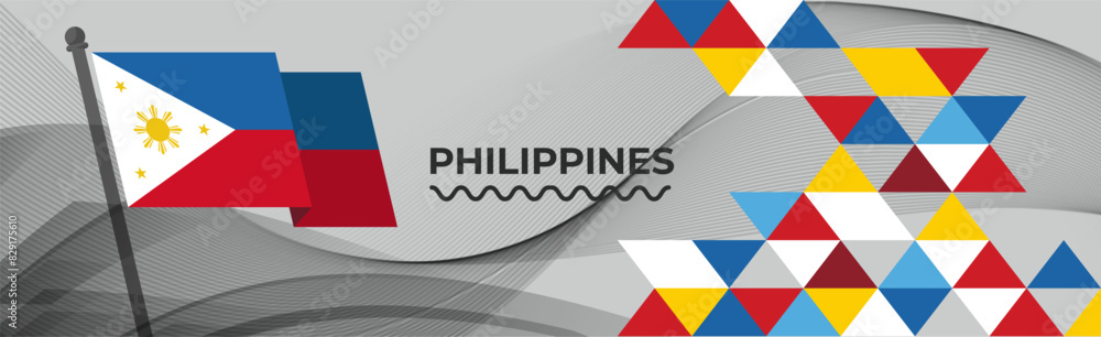 Philippines national day banner design. Filipino flag theme triangles ...