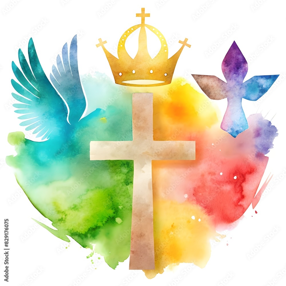 holy trinity symbols cross crown and dove Stock Illustration | Adobe Stock