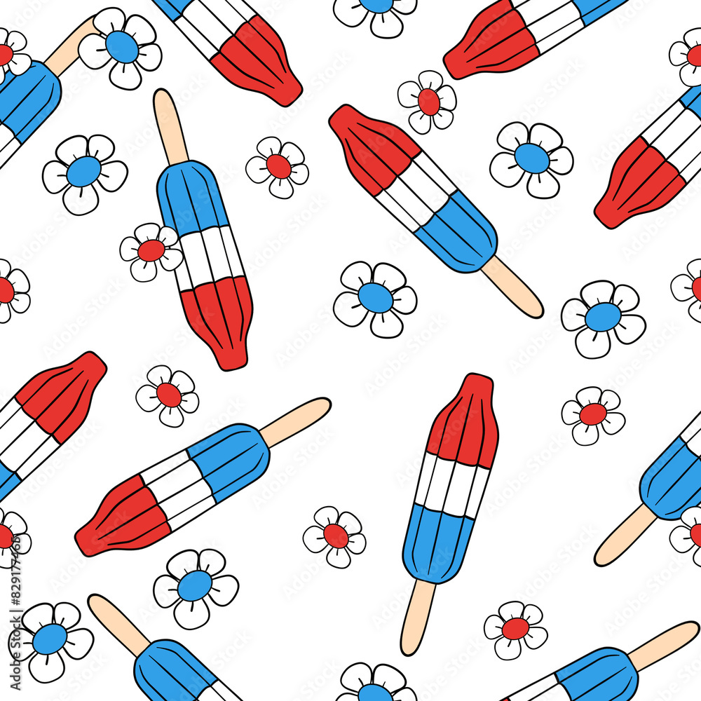 Patriotic Popsicle Seamless Pattern, Fourth of July Ice Cream Printable ...