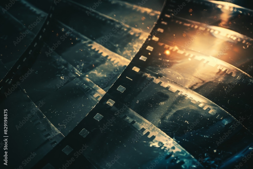 Scratched film strip texture background with dust and lens flare shot ...