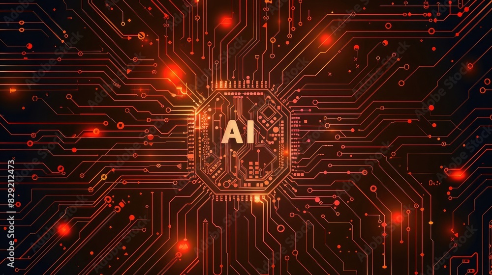 Vector background with a circuit board pattern and a logo of an AI chip ...