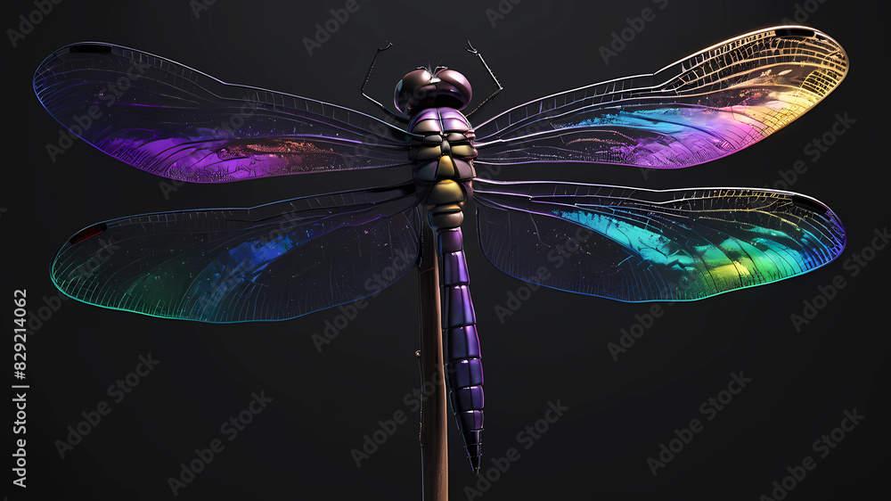 Violet, iridescent dragonfly logo, full shot, 3D photo realistic, plain ...