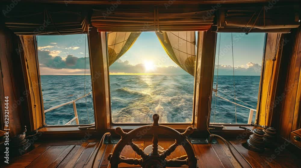 Captain's view of the ocean surface from the ship's cabin, with a vast ...