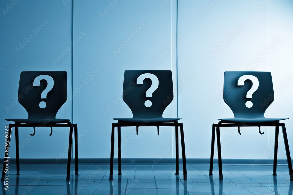 Conceptual representation of decision-making with three chairs marked ...
