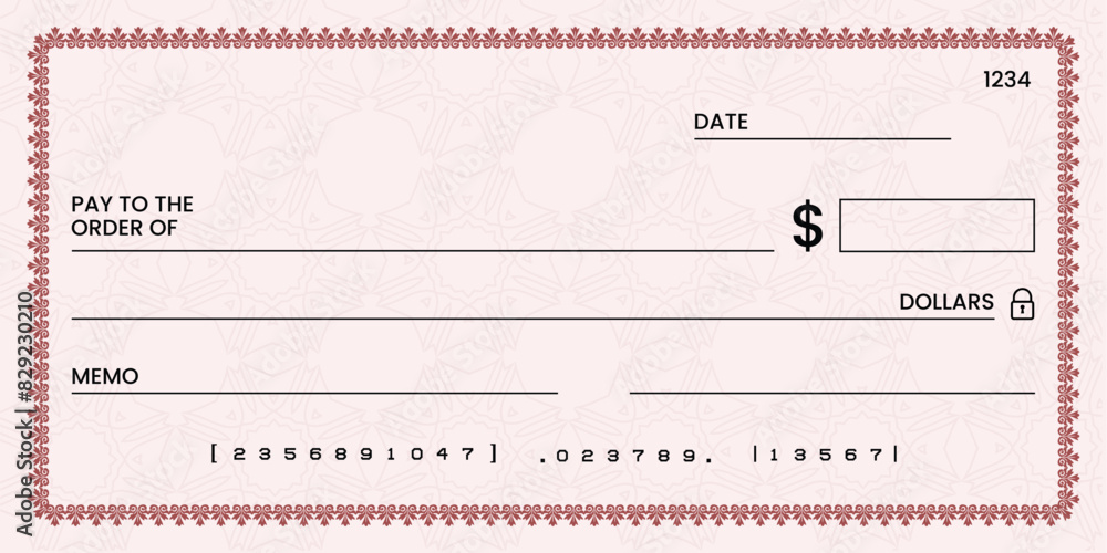 Blank bank check, checkbook cheque template or money payment paper ...