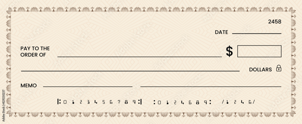 Blank bank check, checkbook cheque template or money payment paper ...