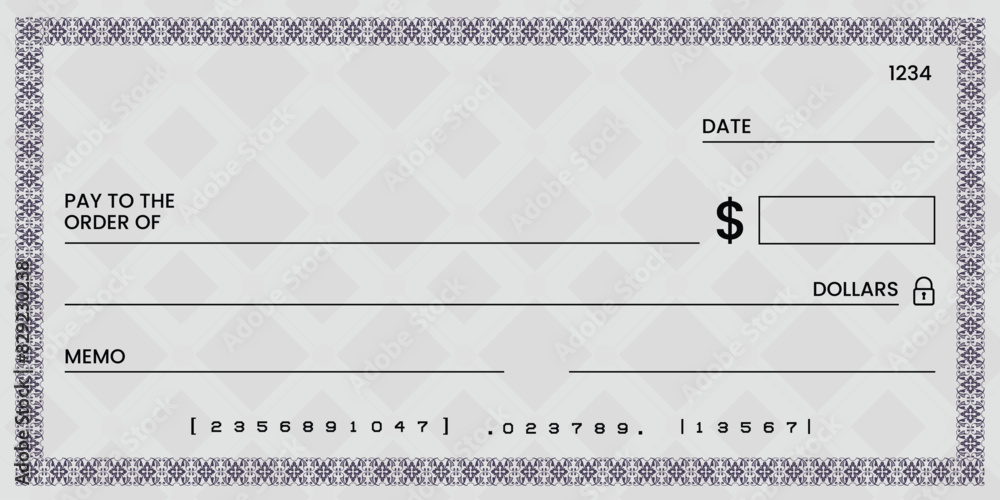 Blank bank check, checkbook cheque template or money payment paper ...