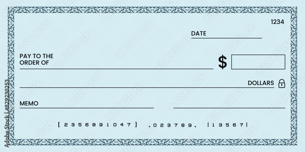 Blank bank check, checkbook cheque template or money payment paper ...