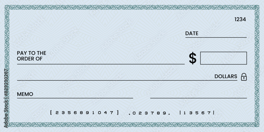 Blank bank check, checkbook cheque template or money payment paper ...