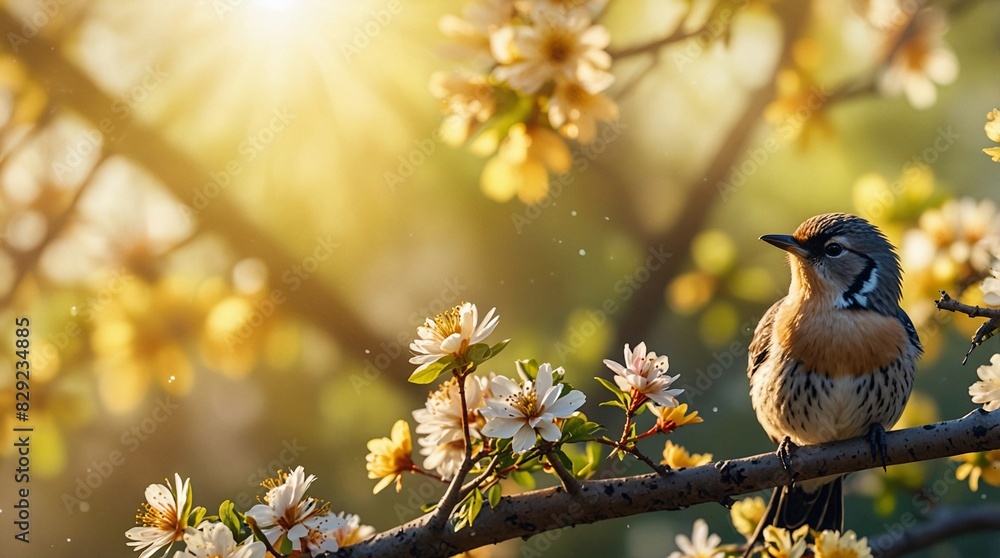 Alone Flock of birds are singing happily on the branches of a tree with ...