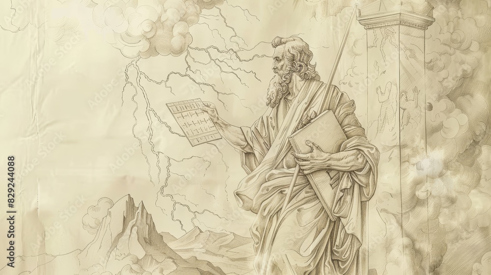 God Delivers Ten Commandments to Moses on Mount Sinai, Thunder ...