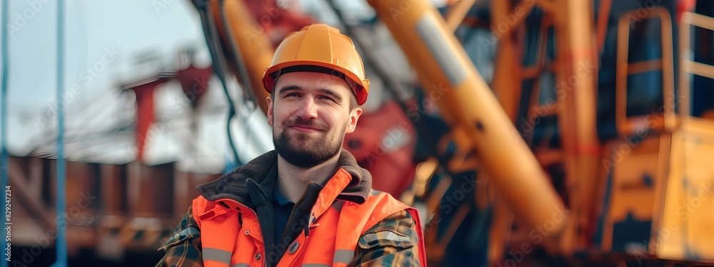 Confident Construction Operator Surveying Industrial Worksite with ...