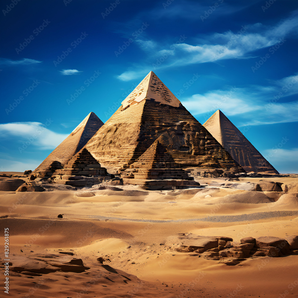 Ancient Egyptian pyramids with blue background Stock Photo | Adobe Stock