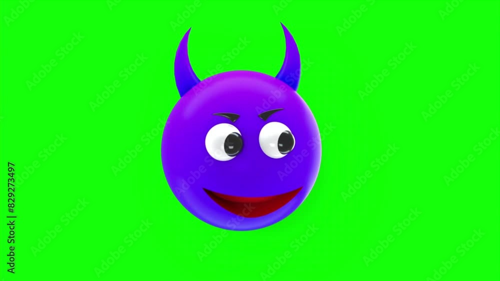 3D animation with evil face emoji icon on green screen chroma key, 4K ...