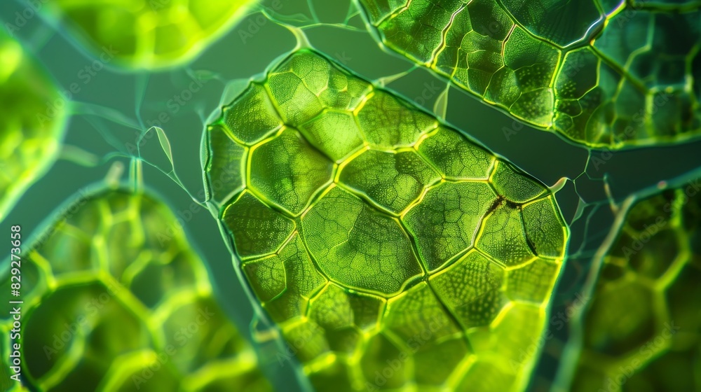 Microscope image of plant cells with cell walls and chloroplasts Stock ...