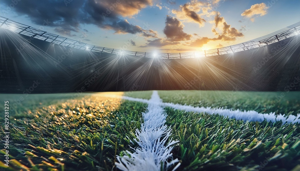 screen pc with globe, soccer ball in stadium, irrigation system in the ...