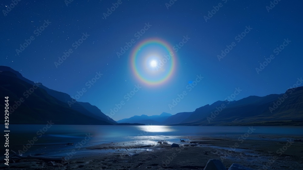 As the full moon casts its silvery light a moonbow emerges painting the ...