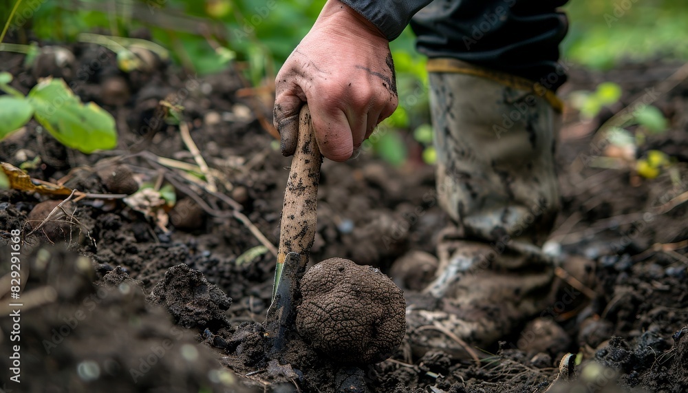 Truffle hunter exhibits newly unearthed summer truffle using a ...