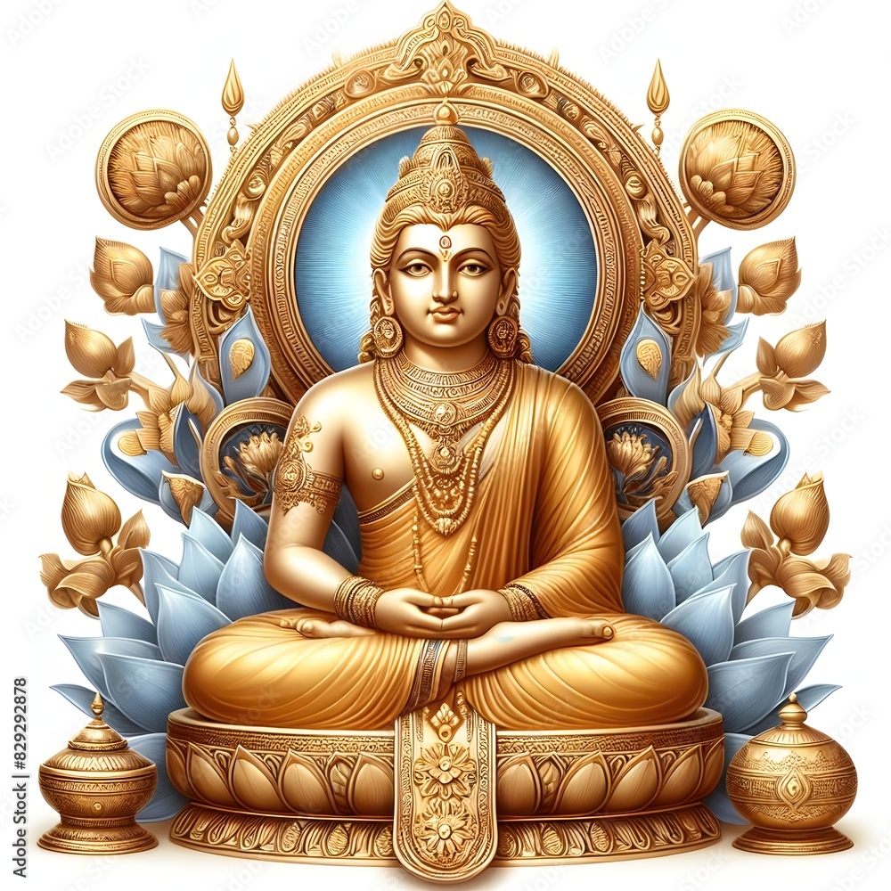 Golden Hindu God Vishnu over a white background Stock Illustration ...