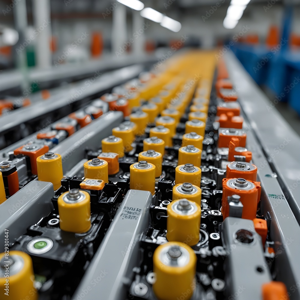 Mass production assembly line of electric vehicle battery cells close ...