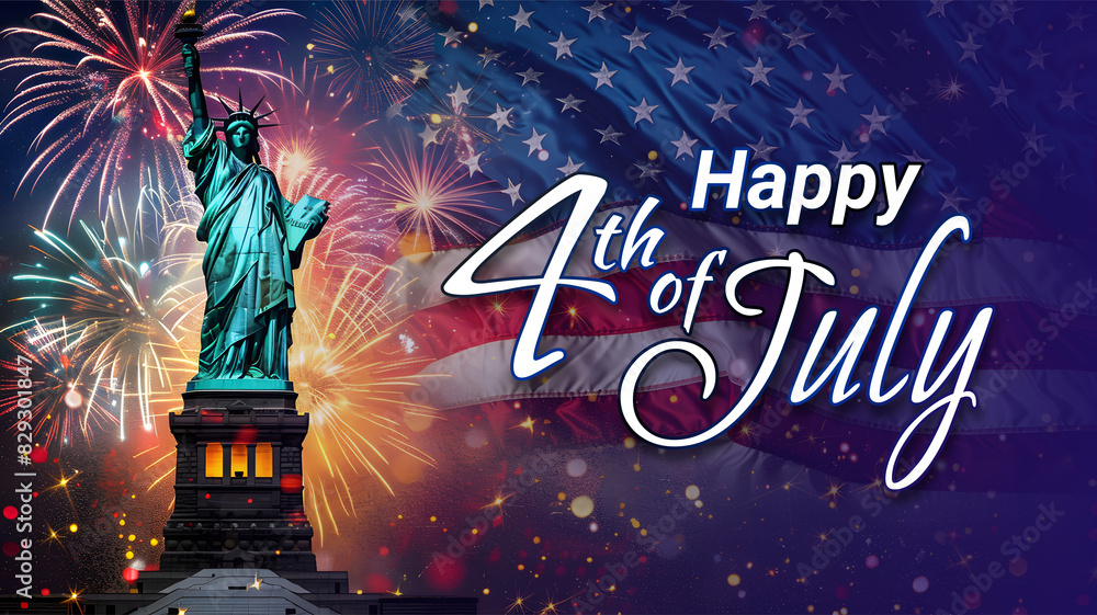 Happy 4th of July greeting, The American flag waving in the wind and ...