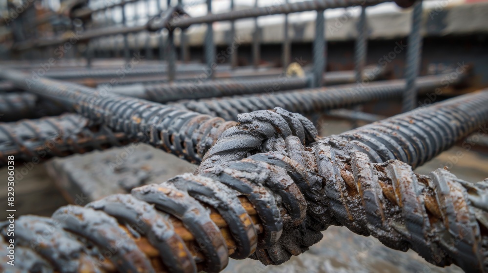 Steel bars are carefully p and secured to create the support for the ...