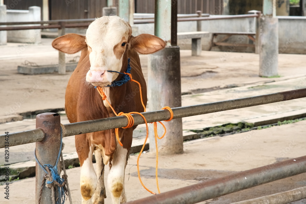 Brown Cow (sapi qurban) for the preparation for Eid al-Adha Stock Photo ...