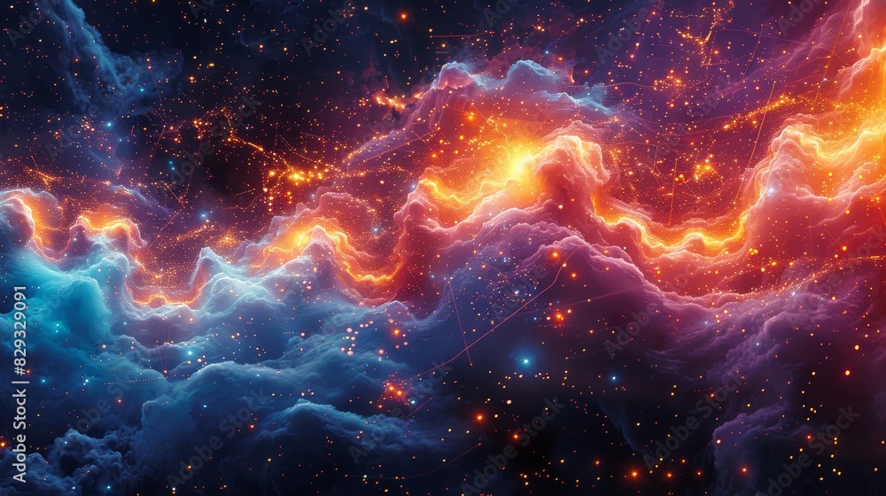 Stunning cosmic phenomenon of vibrant space nebulae with colorful gases ...